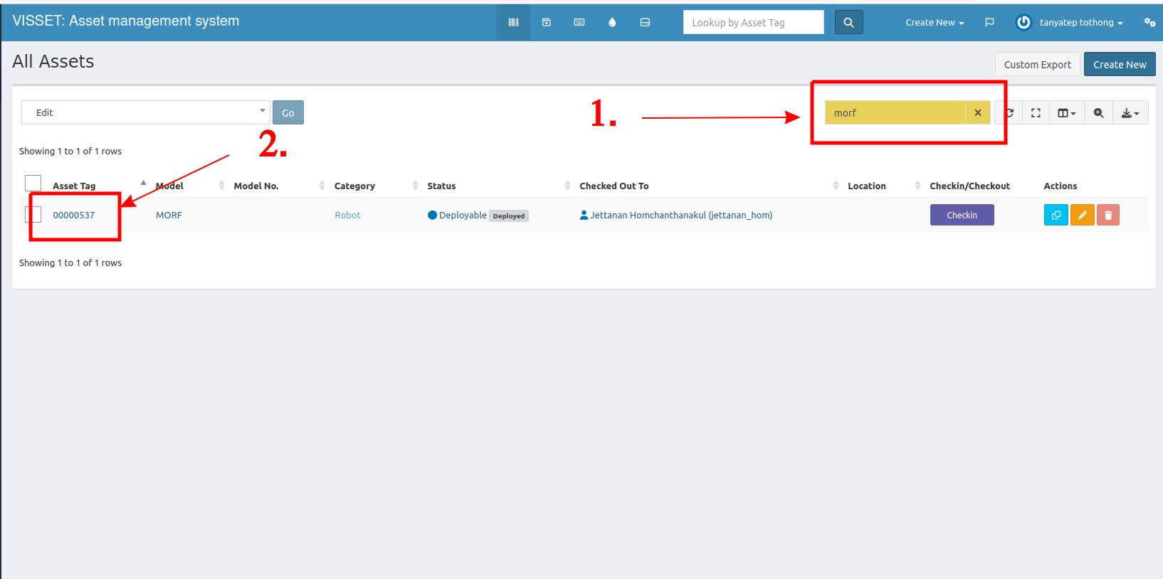 List robot & project asset - VISSET documentation